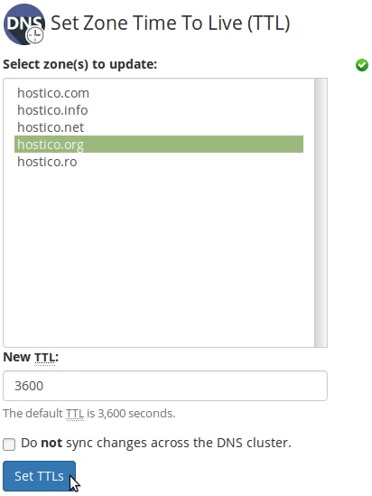 Setting the Time To Live (TTL) for a DNS zone using WHM | Hostico