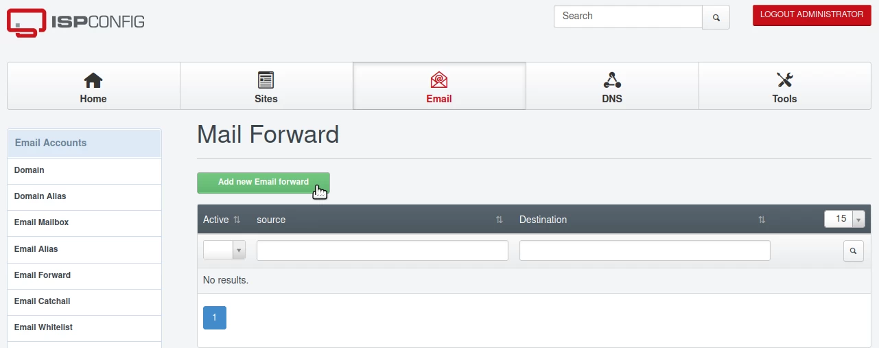 Setting up an Email Forward filter for an email box in the ISPConfig ...